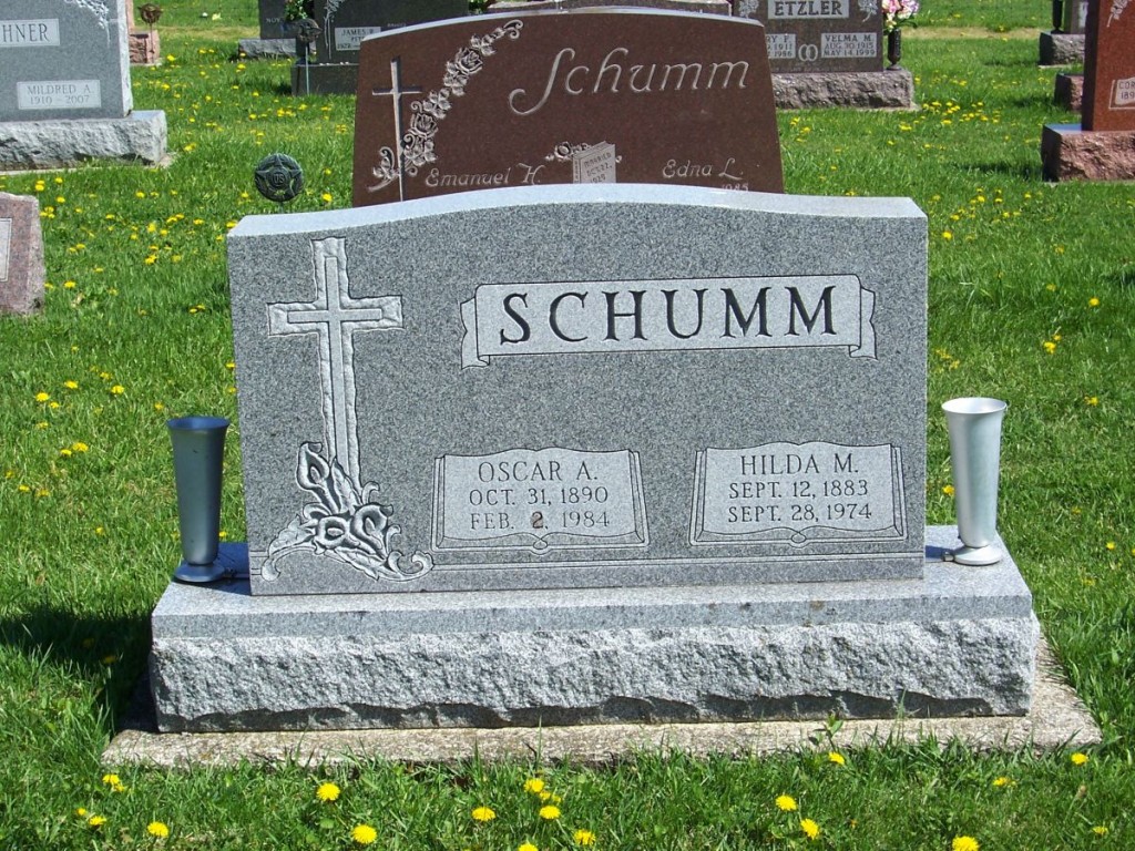 Tombstone Tuesday–Oscar A. & Hilda M. (Schumm) Schumm – Karen’s Chatt