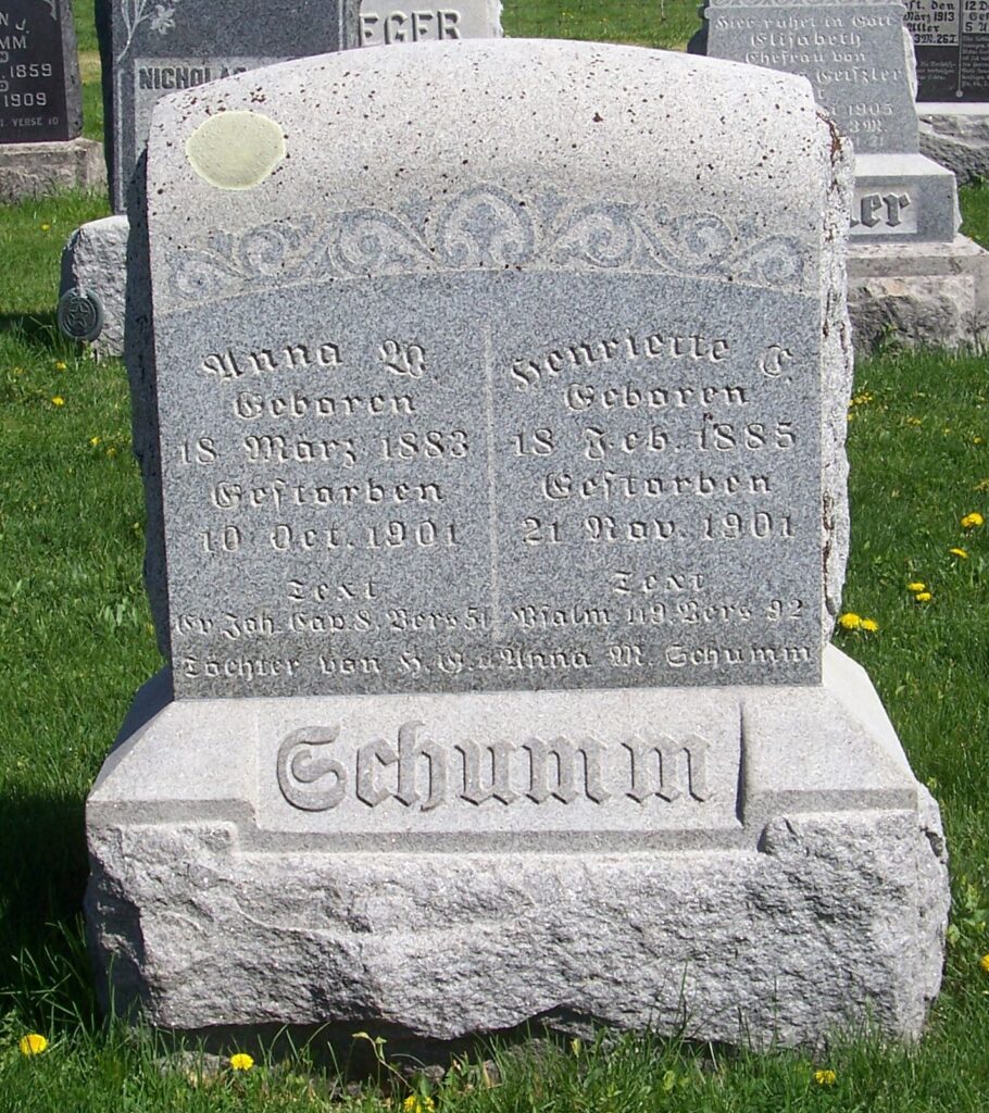 Tombstone Tuesday-Anna W. & Henriette C. Schumm – Karen’s Chatt