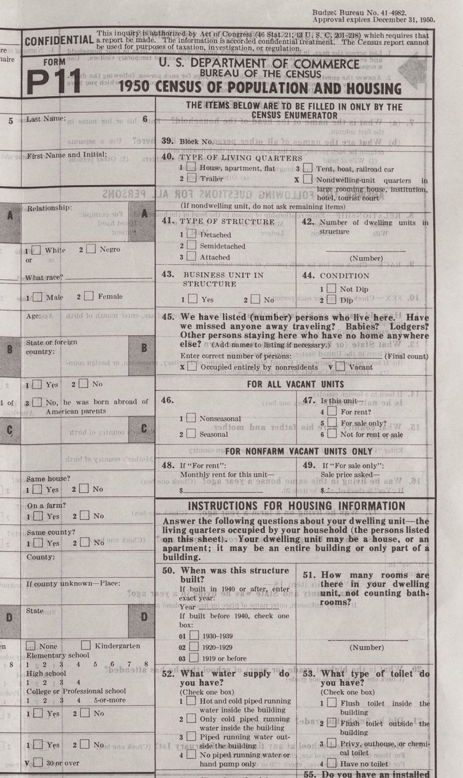 1950 Census Test Form P11, Pleasant Township, Van Wert County – Karen’s ...